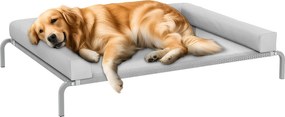 PawHut Vzdušný Elevated Dog Bed s Odnímatelnými Výztuhami Velký Přenosný Prodyšný Síťový Ocelový Rám pro Interiér i Exteriér 130x89x30 cm Světlá šedá