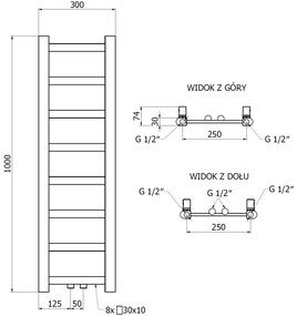 Mexen Bolt, topné těleso 1000 x 300 mm, 197 W, spodní a středové, antracitová, W126-1000-300-00-66