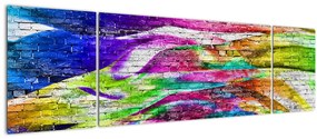Obraz - Cihlová zeď s barevnými plameny (170x50 cm)