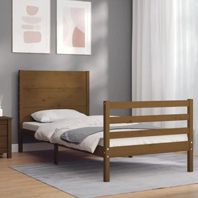 Rám postele s čelem medově hnědý 90 x 200 cm masivní dřevo,  3194624