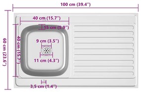vidaXL Marketos Kuchyňský dřez s odtokem stříbrný 1000x600x155 mm nerezová ocel