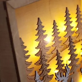 Solight LED 3D dřevěná vánoční dekorace v rámu / 12x LED / časovač / 2