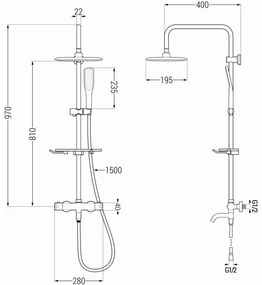 Mexen KT49 Podomítkový vanový a sprchový set s dešťovou sprchou a termostatickou baterií, Černá/Zlatá - 779004993-75