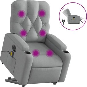 Elektrické zvedací masážní polohovací křeslo světle šedé textil 3204746