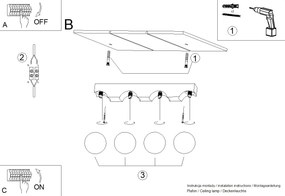Stropní svítidlo Bulbo, 4x bílé skleněné stínítko, dřevo