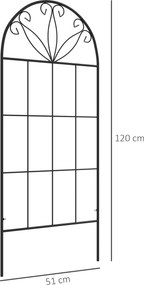 Outsunny Sada 2 zahradních treláží pro popínavé rostliny - Kov, 51 x 120 cm, Černá
