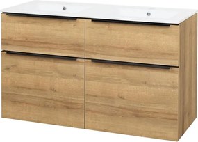 Mereo Mereo, Mailo, koupelnová skříňka s keramickým umyvadlem 121 cm, bílá, dub, antracit, CN523B