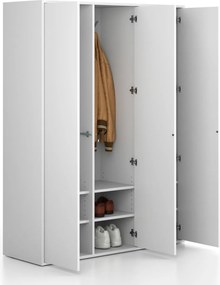 Šatní skříň FRAME, 3 oddíly, 1299 x 450 x 1735 mm, PUSH-lock, bílá