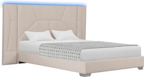 Postel ALTESA 160x200 s roštem a LED osvětlením, béžová Velvet látka Kondela 0000408415