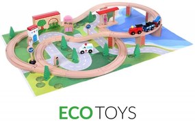 EcoToys Dřevěná dětská vláčkodráha 50 dílů, HJD93949