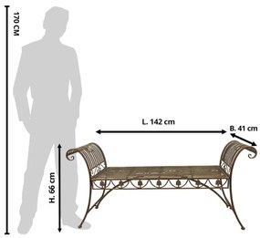 Zeleno-hnědá antik kovová zahradní lavice – 142x41x66 cm