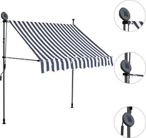 Ručně zatahovací markýza s LED světlem 200 cm modrobílá 145843
