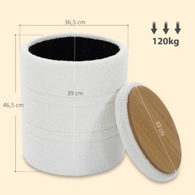 HOMCOM Sherpa úložný taburet s víkem, nosnost 120 kg — moderní dekorativní stolička do obývacího pokoje, ložnice i předsíně, bílá