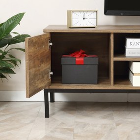 HOMCOM Dřevěný TV Stojan pro Televize do 50 Palců se 2 Zásuvkami a 2 Policemi, Správa Kabelů pro Obývací Pokoj, Jídelnu a Ložnici, 132 x 39 x 45.5 cm…