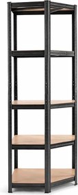 Akce 20x Regál 180x90x40 cm rohový lakovaný 5-policový, nosnost 875 kg - černý