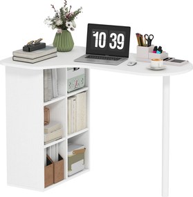 HOMCOM psací stůl s oblou deskou, 6 přihrádek a 4 nastavitelné police, MDF/ocel, 100 x 59 x 75,5 cm, bílá