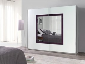 Šatní skříň LUX 32 bílá / fialový lesk / zrcadla