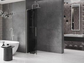 Mexen Velar L, posuvná sprchová zástěna Walk-in 90 x 200 cm, 8mm šedé sklo, broušená ocel, 871-090-003-43-97