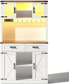 Aosom Barový skříňka ve stylu stodoly, nastavitelná LED osvětlení, 100 x 40 x 172 cm, hnědá + bílá