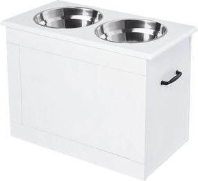 PawHut miska na krmivo pro psy s úložným prostorem 2 nerezové misky 60x30x41cm v bílé barvě pro psy | Aosom.de
