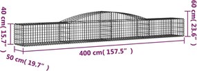 Klenuté gabionové koše 4 ks 400x50x40/60 cm pozinkované železo 3146959
