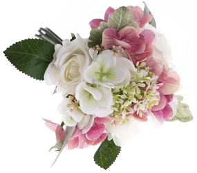 Umělá kytice růží a hortenzií Bella, 20 x 27 cm