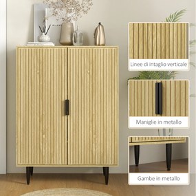 HOMCOM Úložný regál na obuv na 15 párů bot, regál do předsíně s 4 nastavitelnými policemi a kovovými nohami, 80x38x110cm, Dub