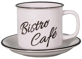 Bílý kameninový šálek s podšálkem Antic Line Bistro - Café