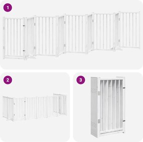 Zábrana pro psy s dvířky skládací 9 panelů bílá 450 cm topol 3155706
