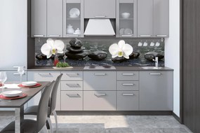 DIMEX | Fototapeta do kuchyně Zen orchidej KI-260-200 | 260 x 60 cm | šedá, černá, bílá