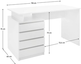 Kondela PC stůl, bílá, HANY NEW