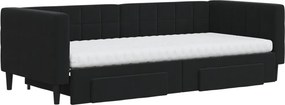 Válenda s přistýlkou a zásuvkami černá 90 x 200 cm samet 3196767