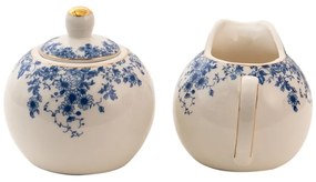 Porcelánová cukřenka a mlékovka talíř s modrými květy Blue Flowers – 11x9x8 /  9x9 cm