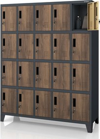 Skříň s 20 uzamykatelnými boxy, antracit/ořech, 1360x1720x450 mm: ROBERT Eco Design