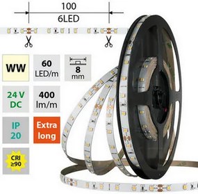 LED pásek McLED 24V teplá bílá CRI90 š=8mm IP20 4,8W/m 60LED/m SMD2835 ML-126.831.60.2