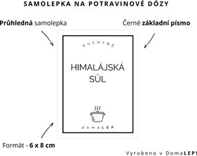 HIMALÁJSKÁ SŮL - omyvatelná samolepka na dózu, výběr rozměrů Ø 5 cm / 5 x 5 cm / 6 x 8 cm | DomaLEP tvar: OBDÉLNÍK, barva: PRŮHLEDNÁ - ČERNÉ písmo, velikost: š. 6 cm x v. 8 cm – základní písmo