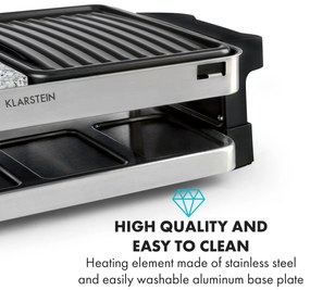 Klarstein Sirlion, raclette gril, 1500W, hliník/kámen, pro 8 osob, kontrolní LED