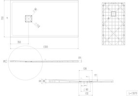 Erga Hyper, SMC sprchová vanička 130x70x2, 6 cm + sifon, šedá matná, ERG-V06-SMC-7013S-GR
