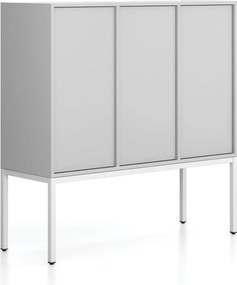 Kancelářská skříň FRAME, nízká, bílá podnož, 3x dveře, 1299 x 450 x 1331 mm, PUSH-lock, šedá