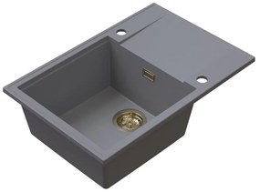 Sink Quality Sink55, kuchyňský granitový dřez 680x460x215 mm + zlatý sifon, šedá, SKQ-SINK.D.1KDO.XG