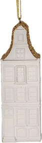Bílo-zlatá antik závěsná dekorace domek - 4*4*11 cm