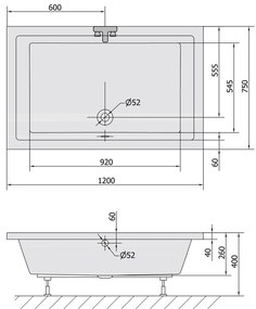 Polysan DEEP hluboká sprchová vanička s konstrukcí, obdélník 120x75x26cm, bílá, 78796