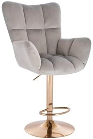 LuxuryForm DESIGN Barové křeslo AURORA VELUR na zlaté kulaté podstavě - světle šedé