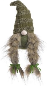 Vánoční skřítek s dlouhými copánky – zelený 28 cm
