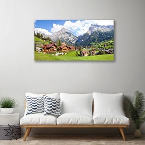 Obraz na plátně Domy Hora Krajina 120x60 cm