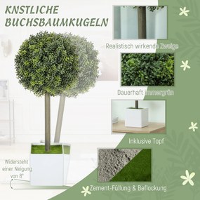 HOMCOM Sada 2 ks umělých tvarovaných buxusových koulí 45 cm, umělá rostlina, plastová umělá rostlina v květináči