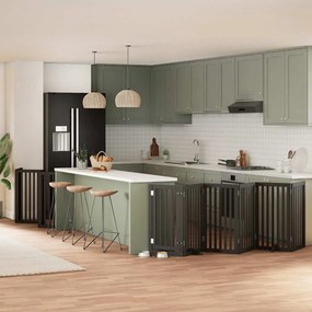 Zábrana pro psy s dvířky skládací 15 panelů černá 750 cm topol 3155658