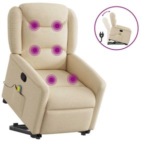 Zvedací masážní polohovací křeslo krémové textil 3303212