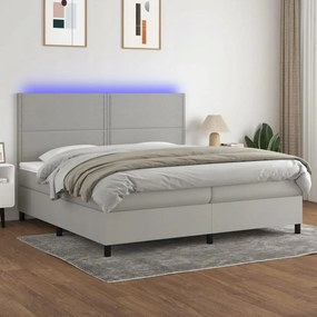 Box Spring Postel S Matrací A Led Textil Světle Šedá Hladké s hřebíky 200
