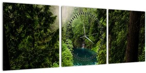 Obraz - Průzor mezi stromy (s hodinami) (90x30 cm)